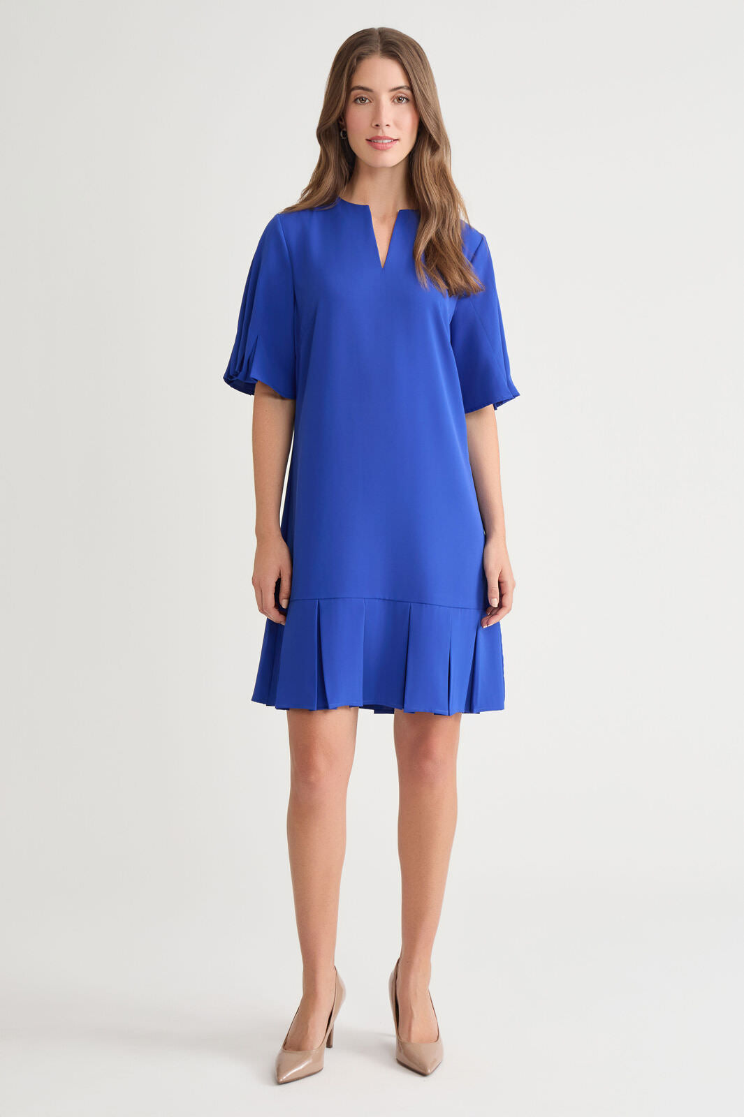 A-Line Pleated Hem Crepe de Chine Dress | Ming Wang