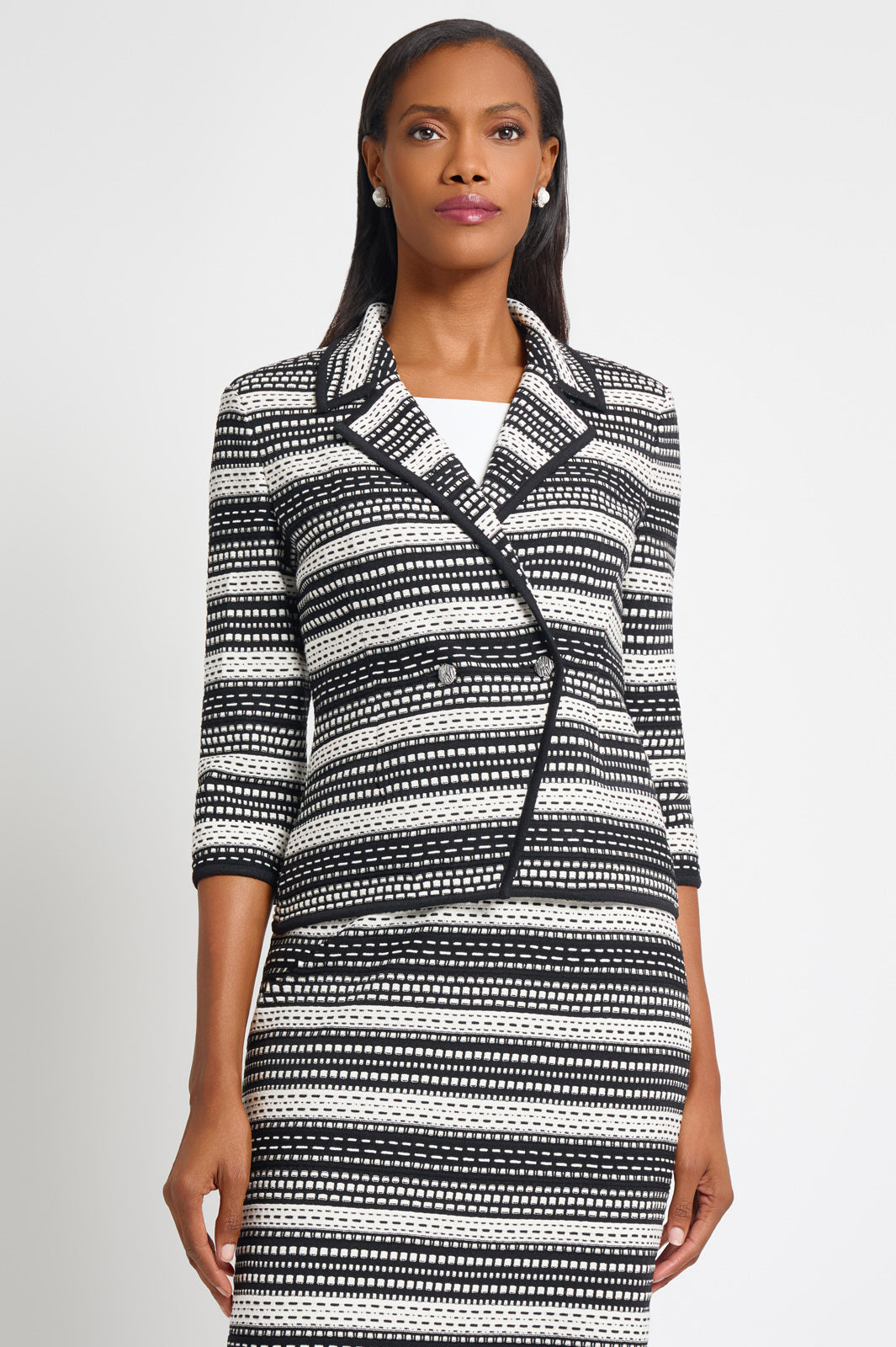 Tailored Fit Double Breasted Soft Knit Blazer | Ming Wang