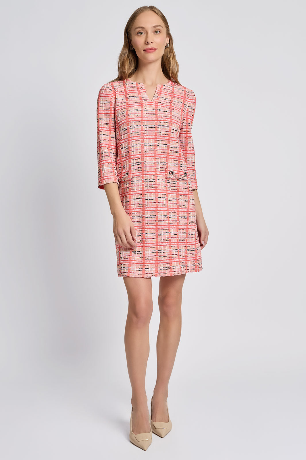 Multi-Color Plaid Sheath Knit Dress | Ming Wang