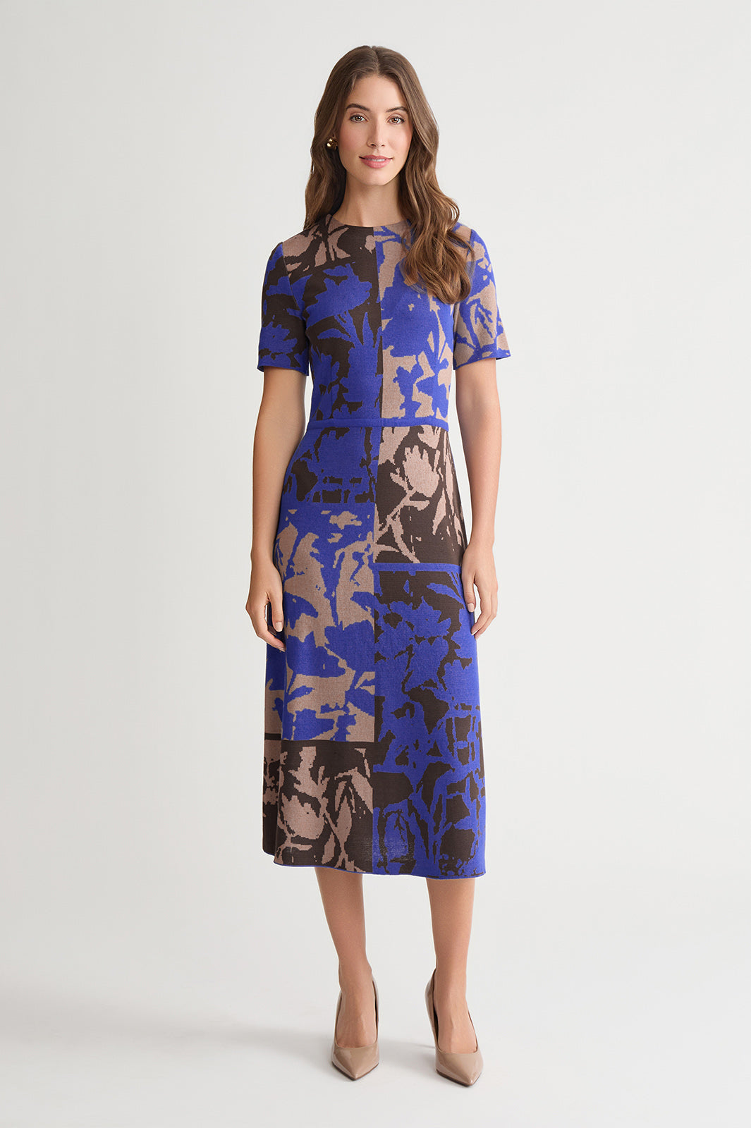 Floral Colorblock Soft Knit Midi Dress | Ming Wang