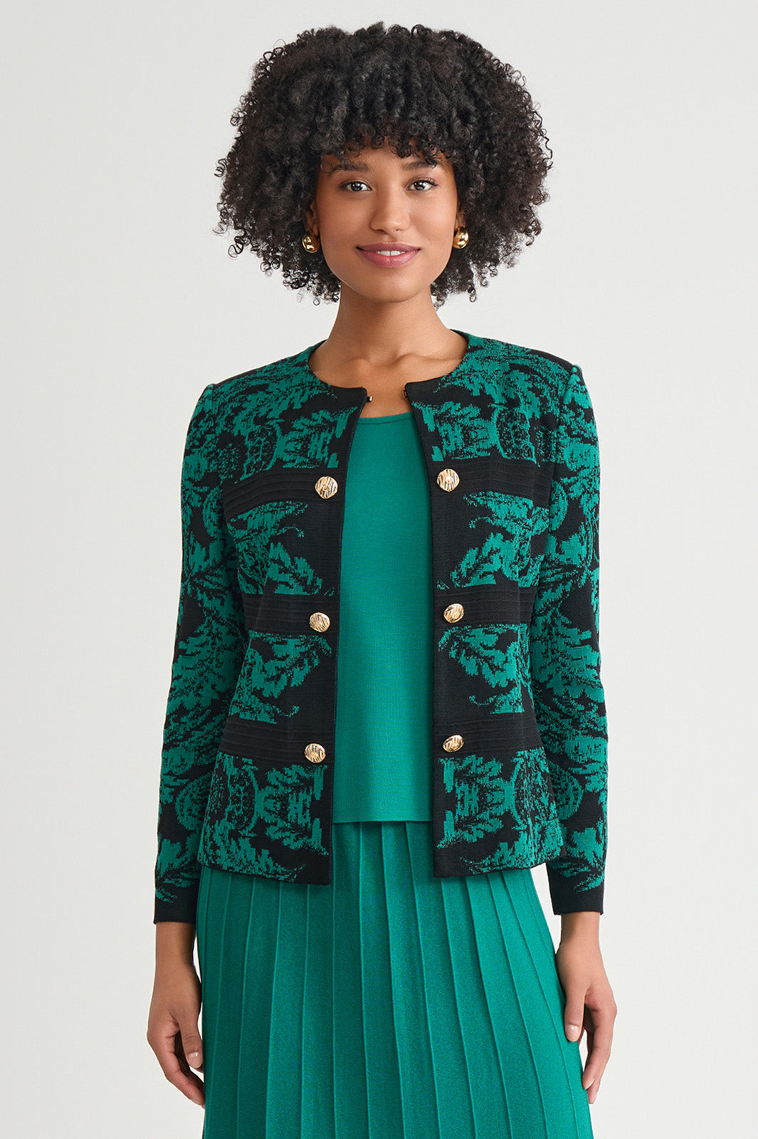 Plus Size Heritage Filigree Multi-Stitch Knit Jacket | Ming Wang