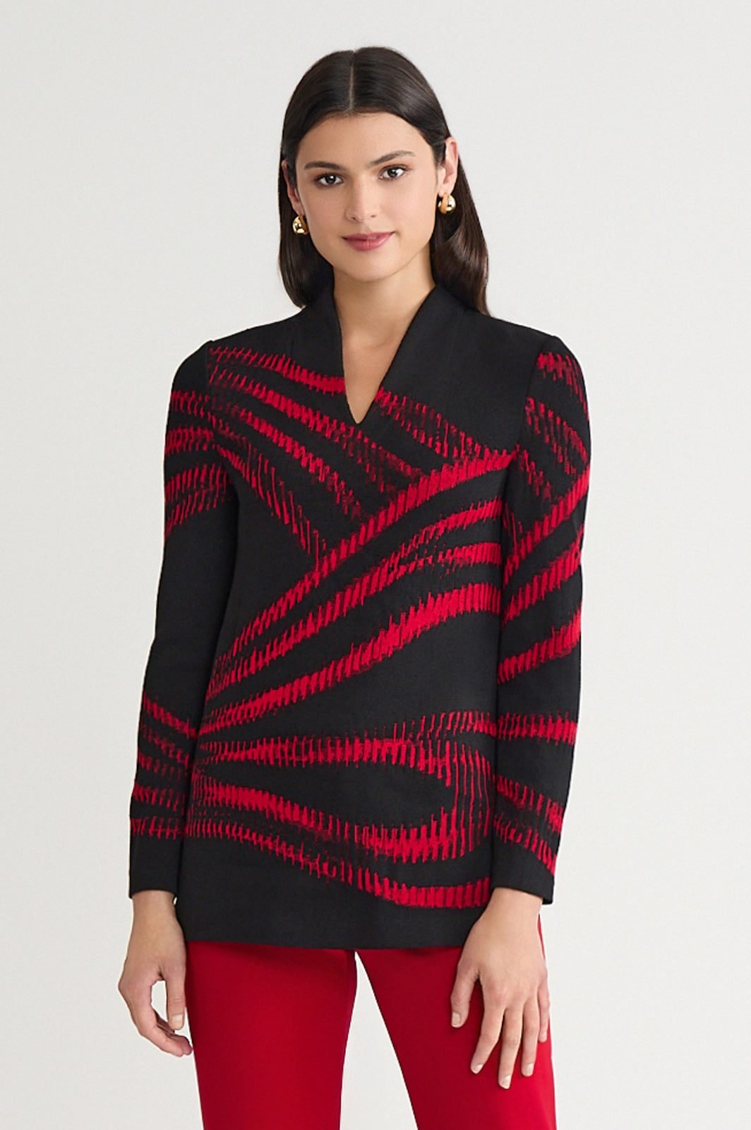 Plus Size Two-Tone Jacquard Soft Knit Tunic | Ming Wang