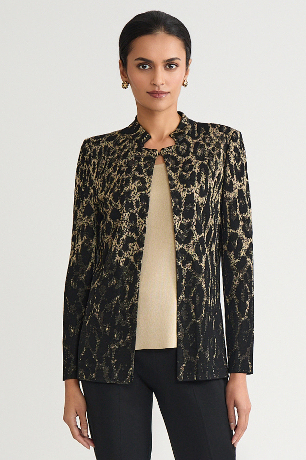 Plus Size Heritage Lurex Leopard Print Jacquard Knit Jacket | Ming Wang