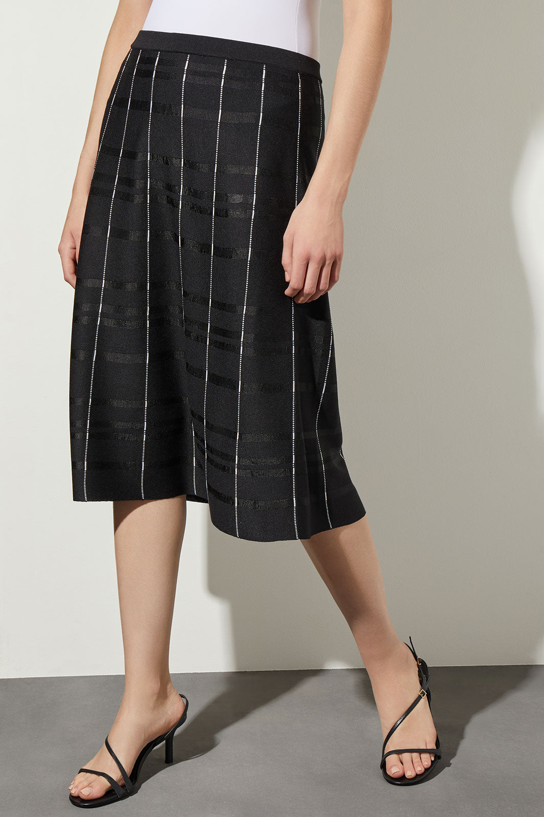 Stripe Detail Knit A-Line Skirt | Ming Wang
